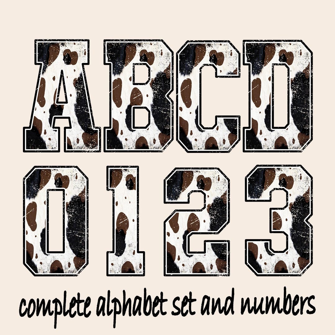 Cow Print Alphabet Letters and Number Set Clipart, Sport Alphabet Png ...