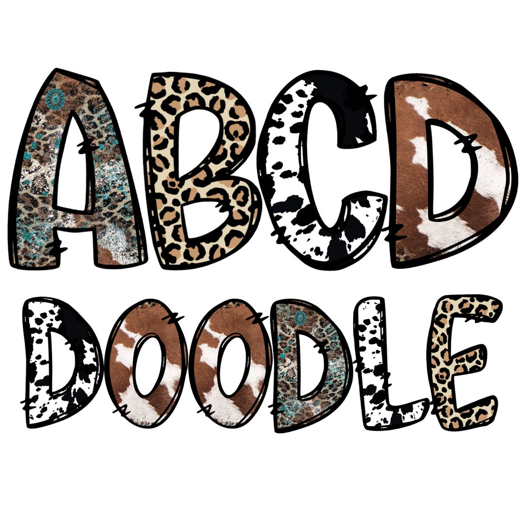 Cowhide and Turquoise Alphabet Doodle Letters, Clipart, Leopard Print ...