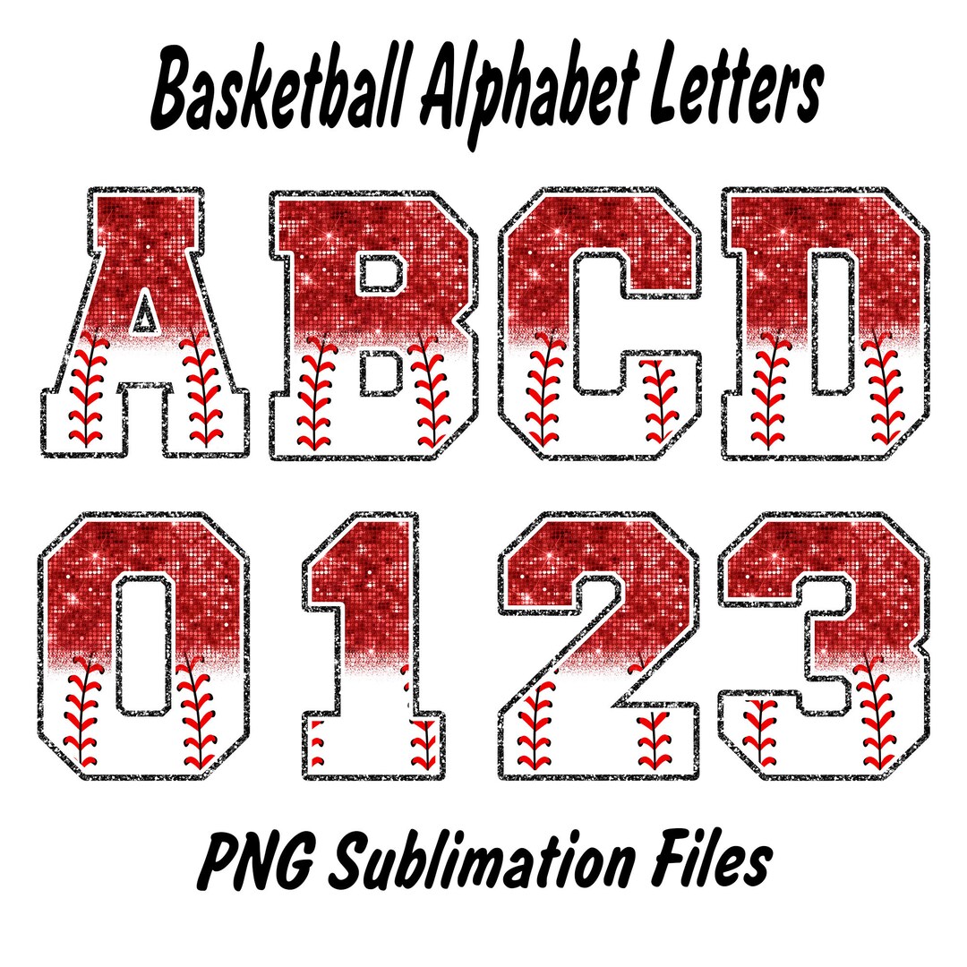 Baseball Sequin Faux Glitter Red and Black Alphabet Letters and Number ...
