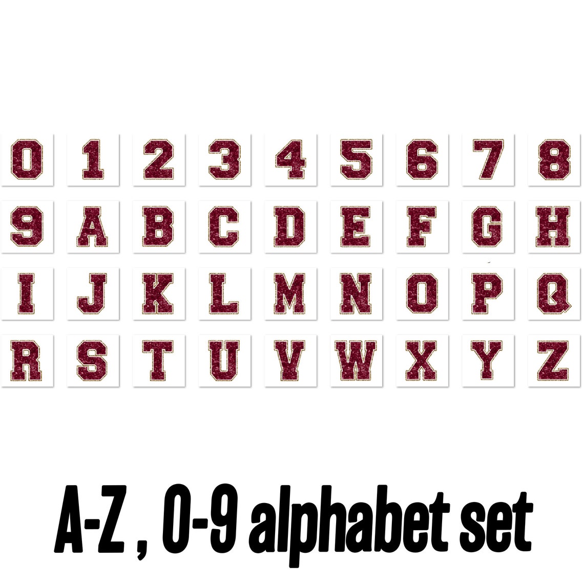 Sequin Faux Glitter Maroon and Gold Alphabet Letters and Number Set ...
