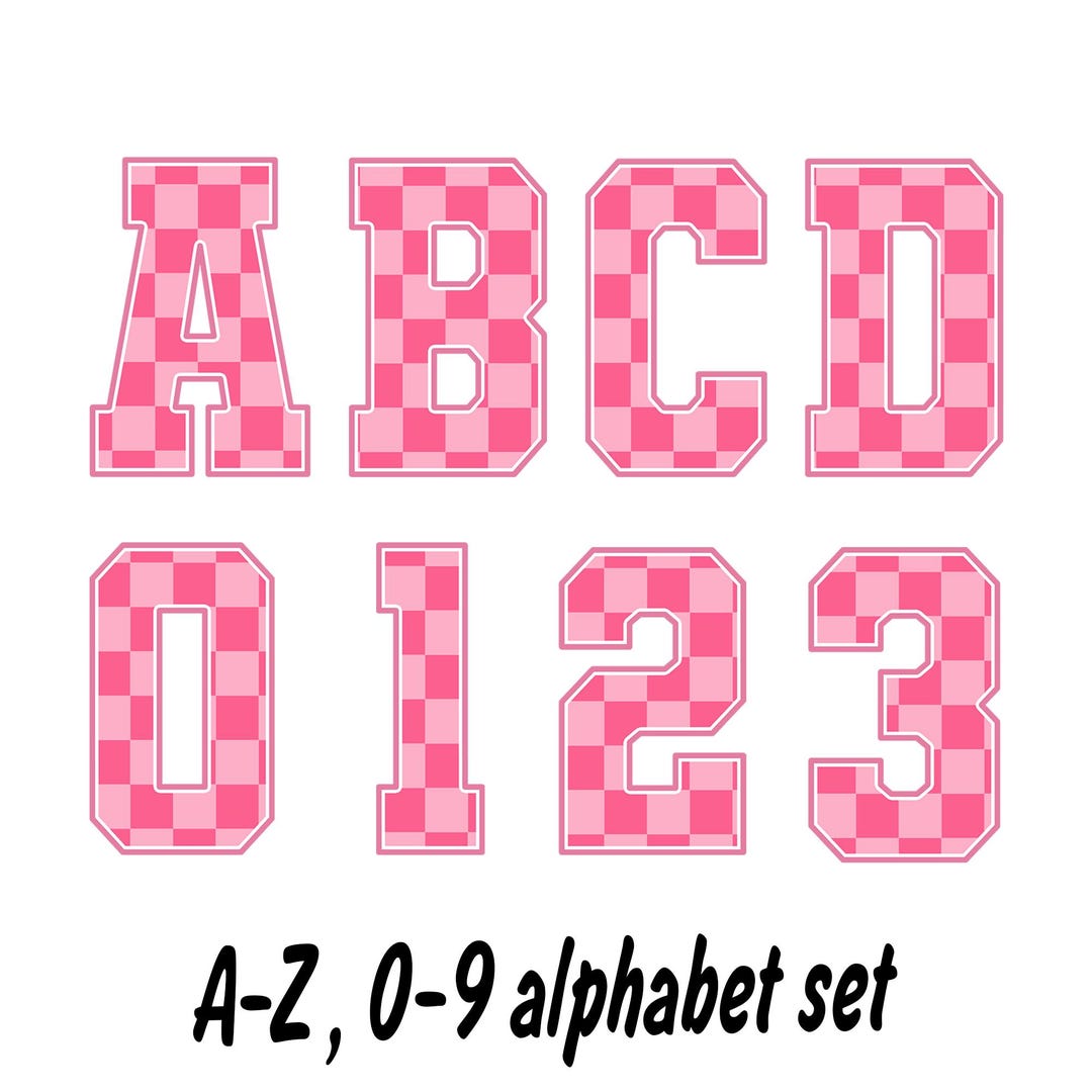 PINK CHECKERED Valentine Alphabet and Numbers ,retro Alphabet Letters ...