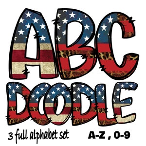 Rustic Flag Alphabet Letters PNG Bundle, Patriotic USA Flag Doodle ...