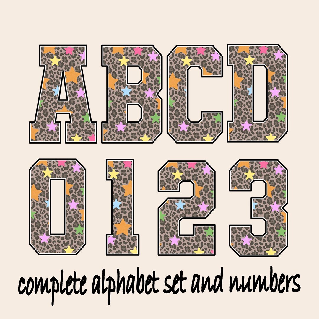 Leopard Print Stars Alphabet Letters and Number Set Clipart, Sport ...