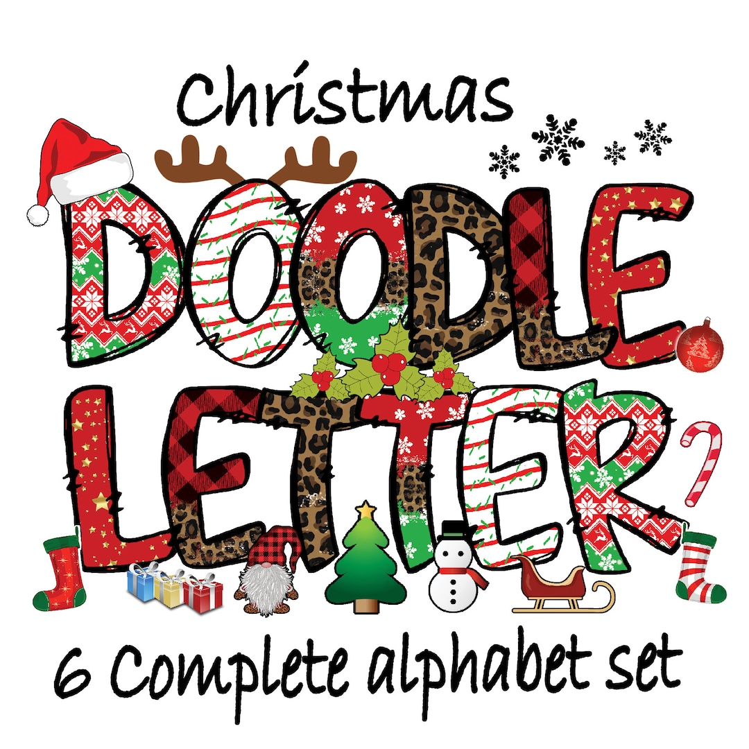 Christmas Doodle Letters, Uppercase Alphabet Set, Retro Christmas ...