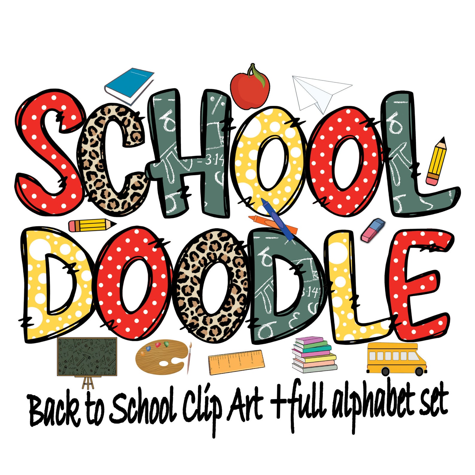 School Doodle Alphabet Bundle, School Letters, Alpha Doodle, Teacher ...