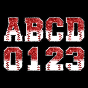 Baseball Sequin Faux Glitter Red and Black Alphabet Letters and Number ...