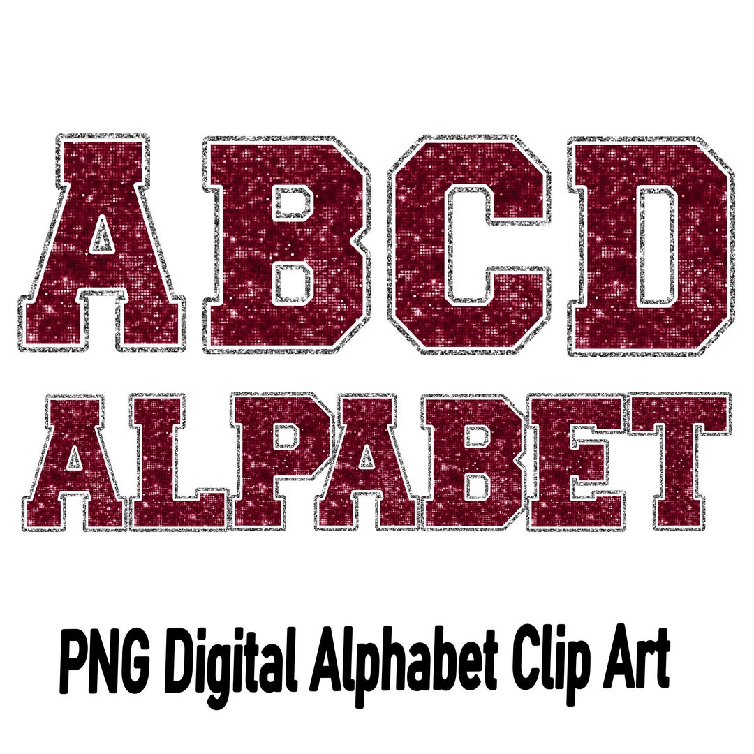 Sequin Faux Glitter Maroon and Silver Alphabet Letters and Number Set ...