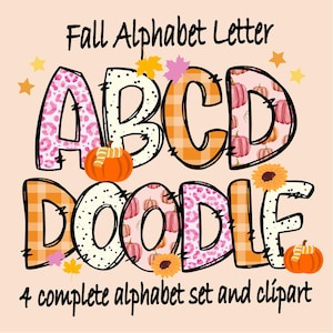 Fall Doodle Alphabet Bundle, Autumn PNG Letters, Cute Pink Leopard ...