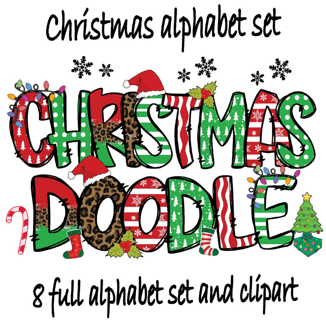 Merry Christmas Doodle Letters PNG Files Bundle, Christmas Clip Art A-Z ...