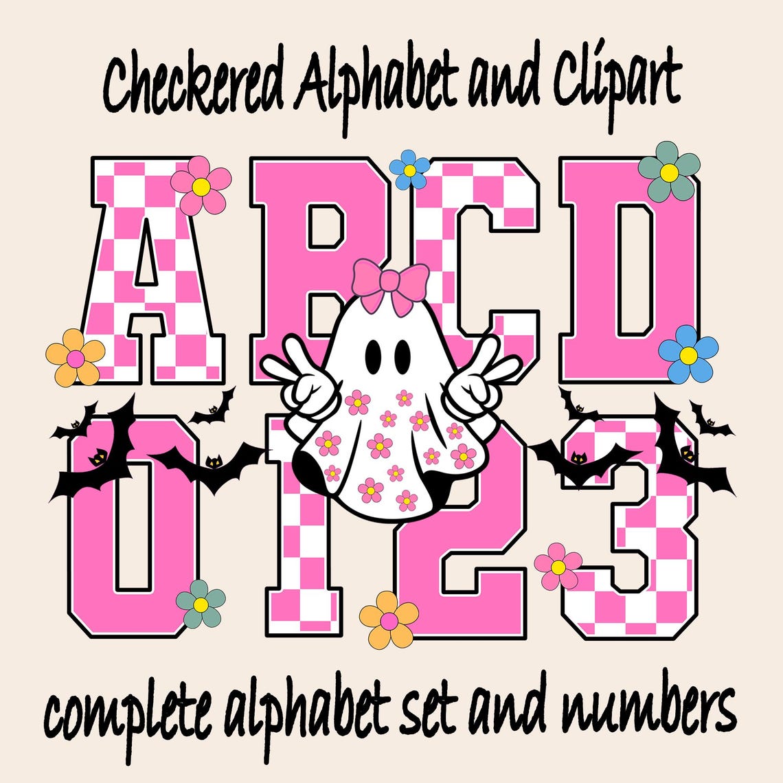 Pink Checkered Pattern Alphabet Set, Coquette Halloween Checkered ...