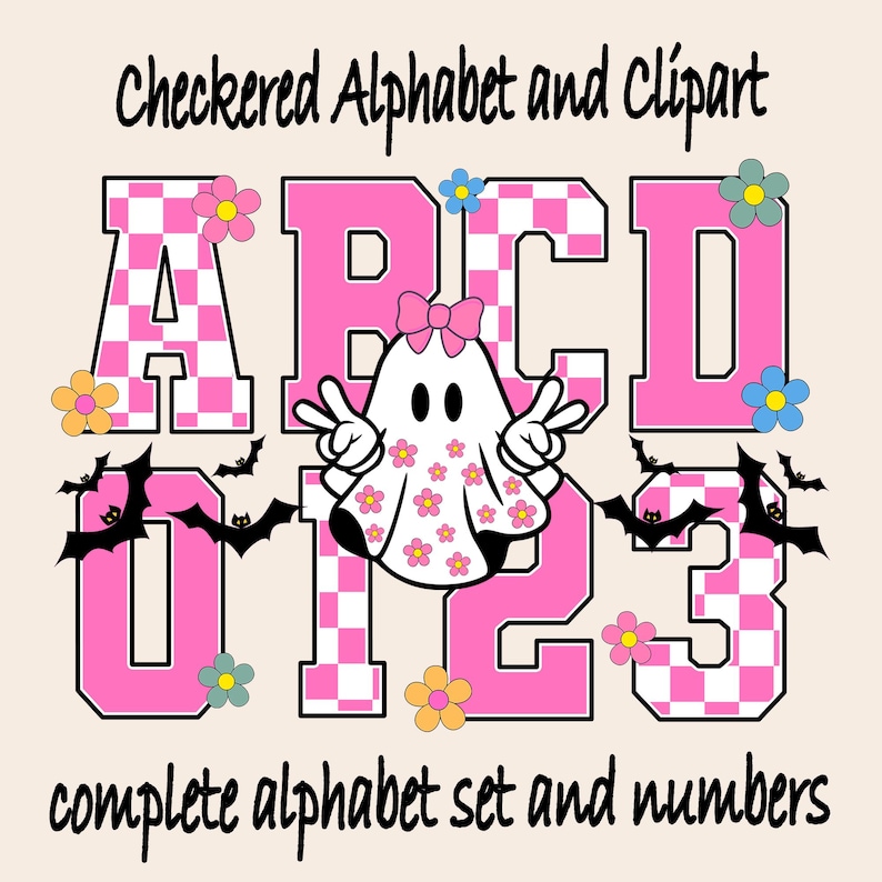 Pink Checkered Pattern Alphabet Set, Coquette Halloween Checkered ...