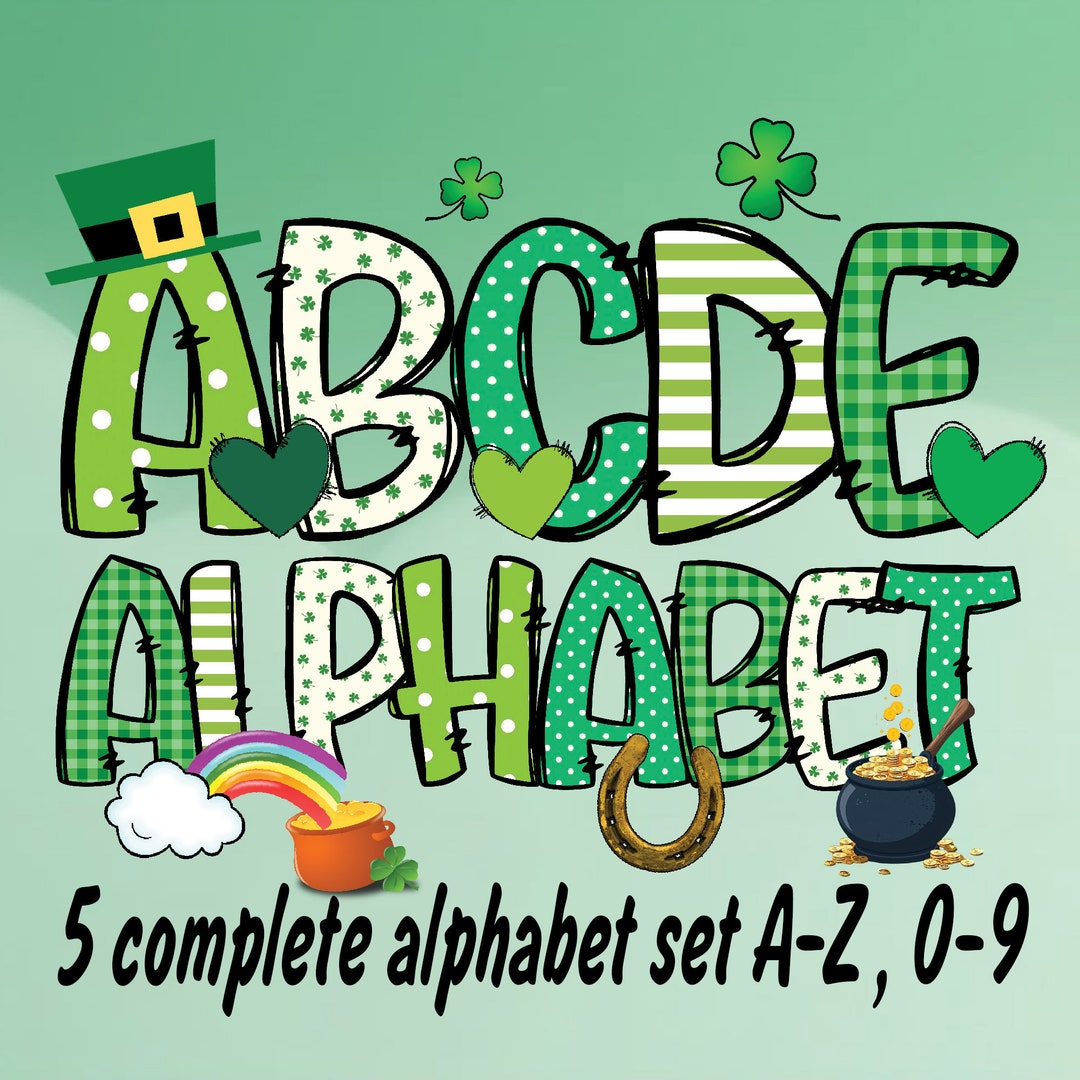 St. Patrick's Day Alphabet Png Files Bundle, St. Patrick's Day Doodle ...