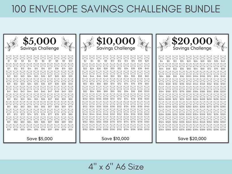 100 Envelope Savings Challenge Bundle | 50,000 Savings Challenge ...