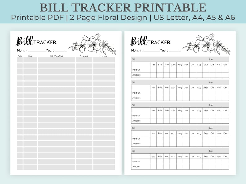 Bill Tracker Printable Bill Tracker PDF Bill Tracker - Etsy
