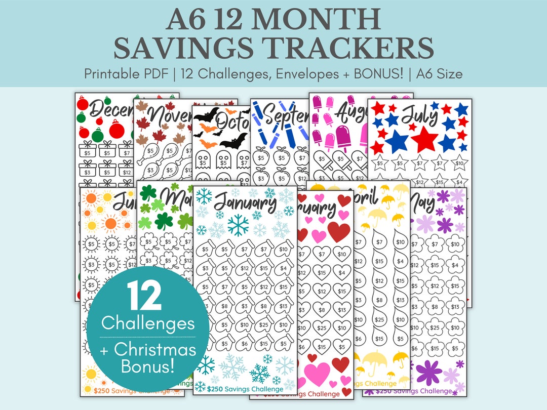 Monthly Savings Challenge Trackers & Cash Envelopes A6 Mini Savings ...
