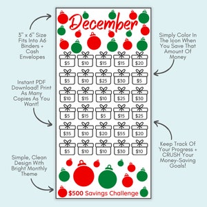 December Savings Challenge Bundle & Cash Envelopes A6 Mini Savings ...