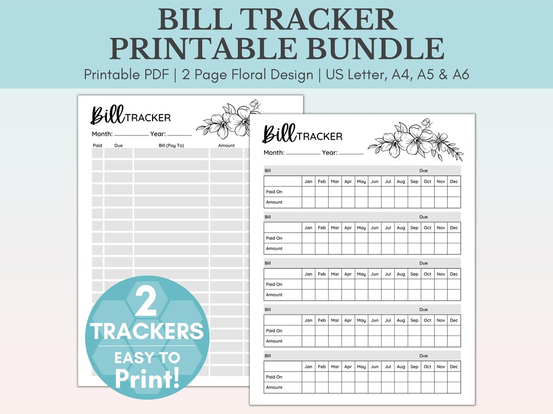Bill Tracker Printable | Bill Tracker PDF | Bill Tracker Template ...