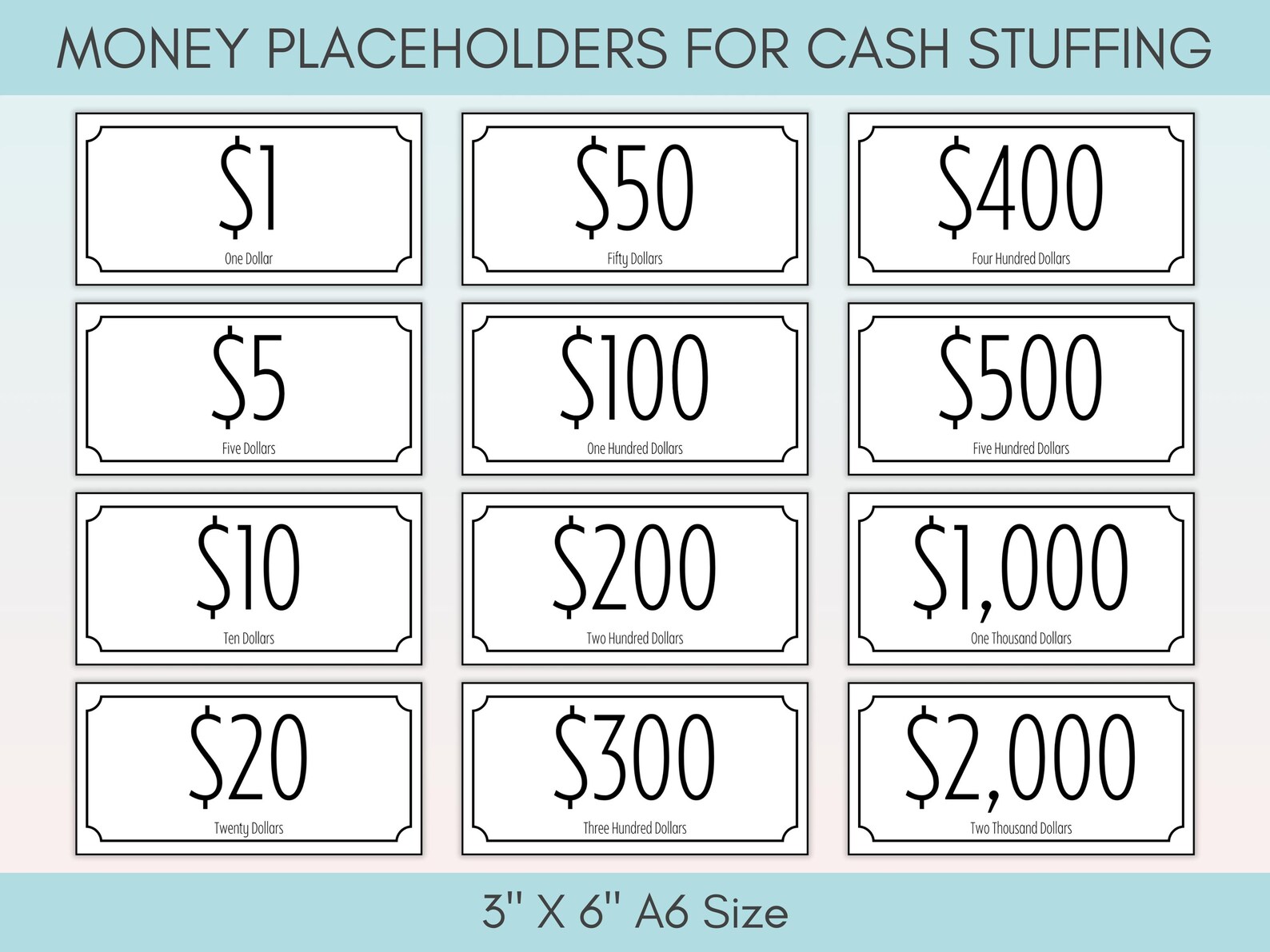 Cash Stuffing Printable Money Placeholder Bundle (digital Download) - Etsy