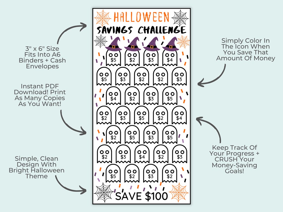 Halloween Savings Challenge Bundle & Cash Envelope A6 Mini - Etsy