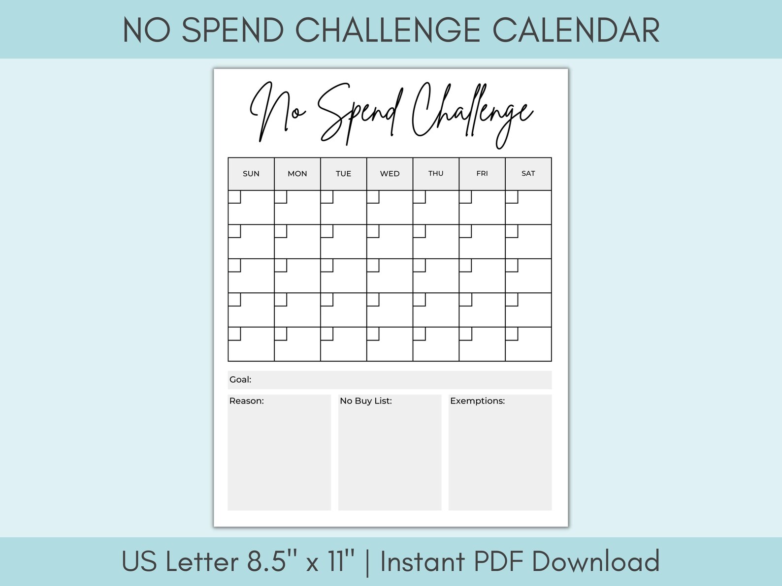 No Spend Challenge Printable Bundle | Savings Tracker (PDF) - Etsy