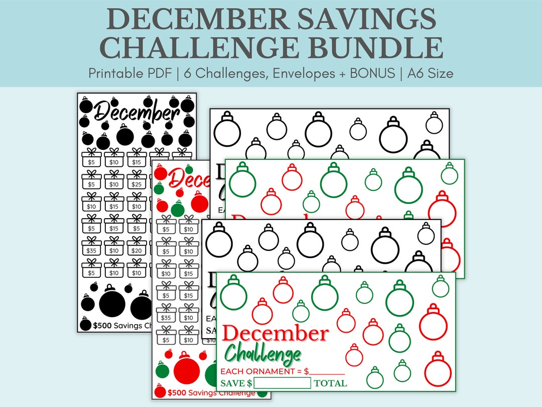 December Savings Challenge Bundle & Cash Envelopes A6 Mini Savings ...