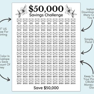 50000 Savings Challenge Printable | 50,000 Savings Challenge | 100 Envelope Savings Challenge ...