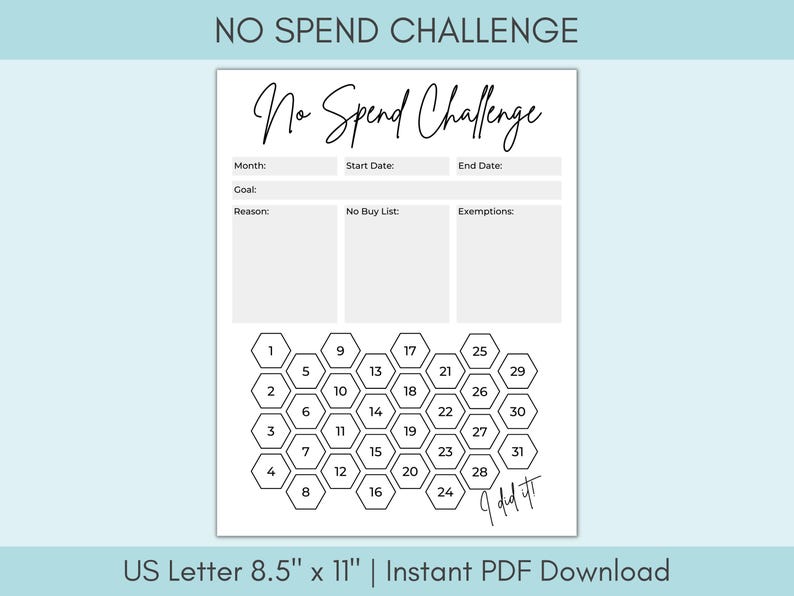No Spend Challenge Printable Bundle | Savings Tracker (PDF) - Etsy