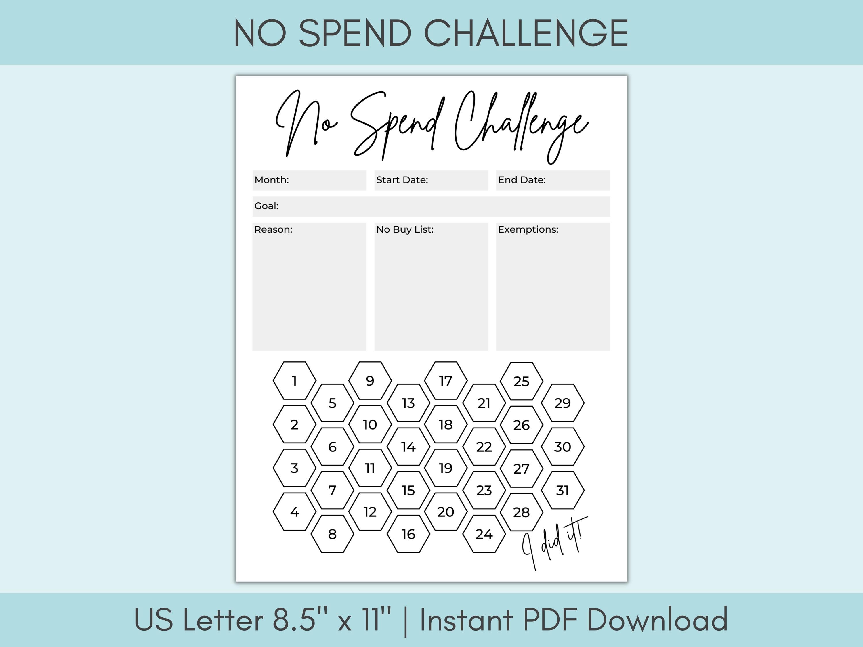 No Spend Challenge Printable Bundle | Savings Tracker (PDF) - Etsy