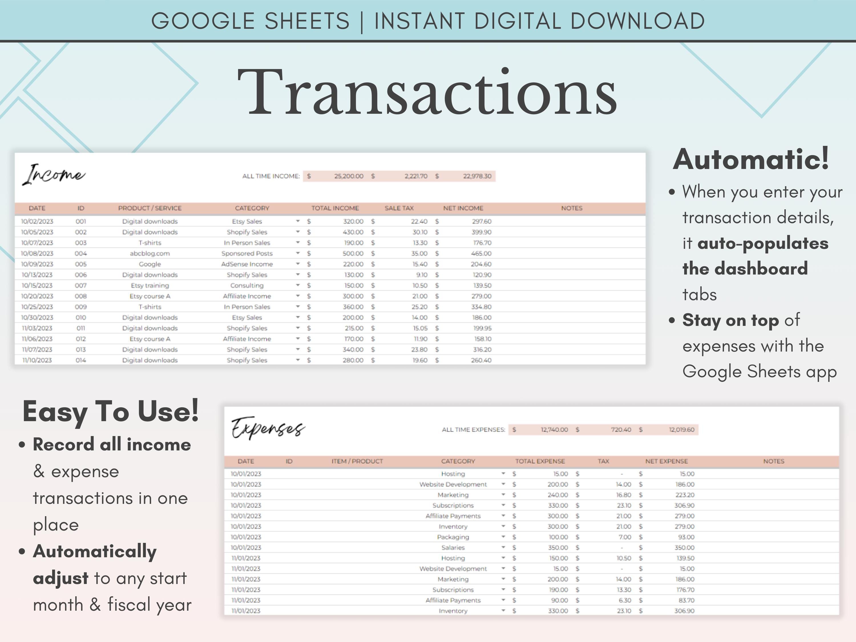 Small Business Bookkeeping Spreadsheet Google Sheets, Income and ...