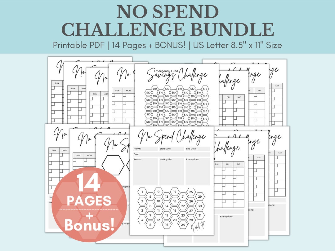 14 Page No Spend Challenge Printable Bundle BONUS Emergency Fund ...