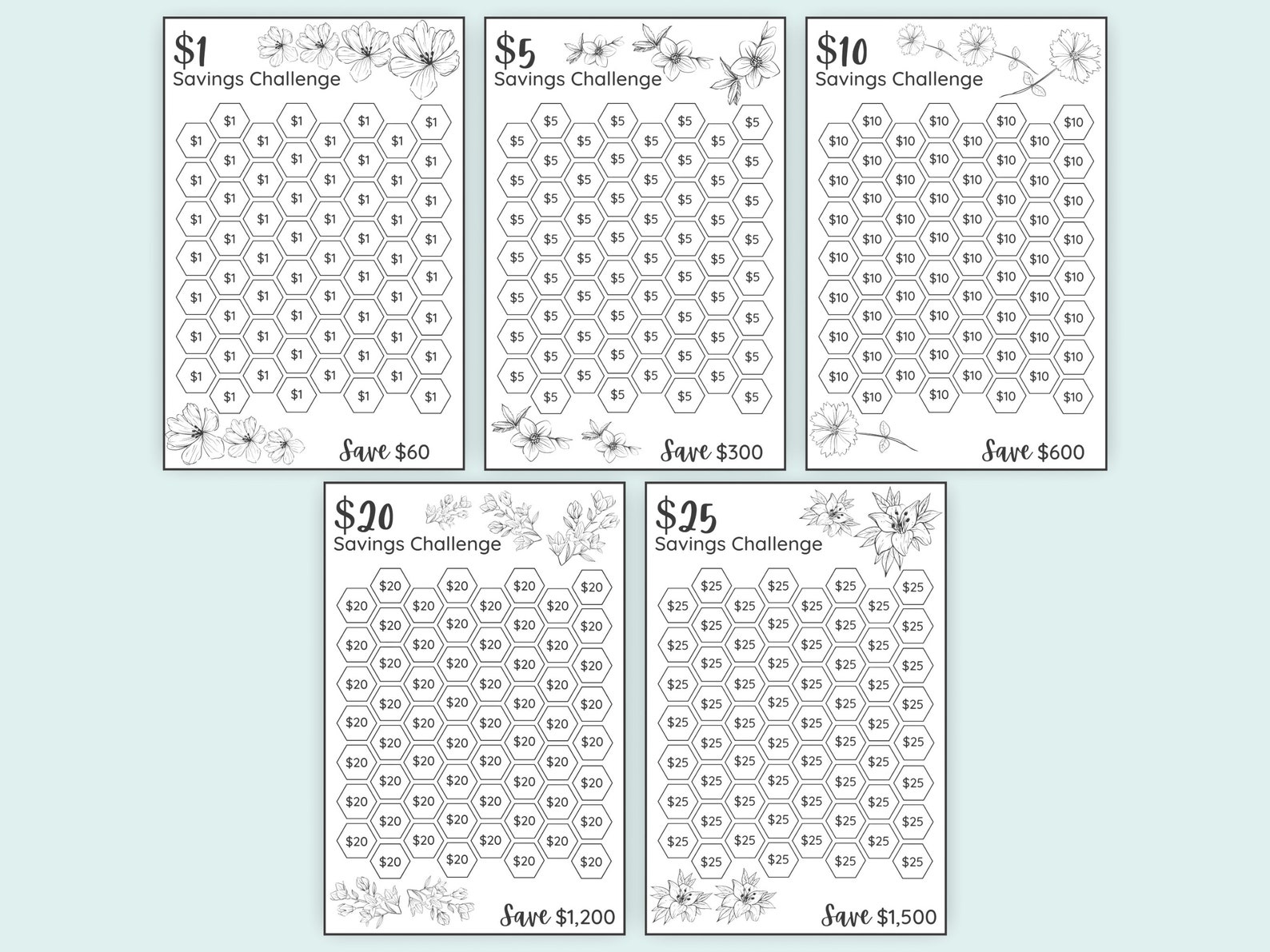 Savings Challenge Printable Savings Challenge Bundle A6 - Etsy