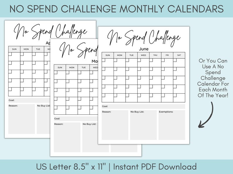 No Spend Challenge Printable Bundle | Savings Tracker (PDF Pattern) - Etsy