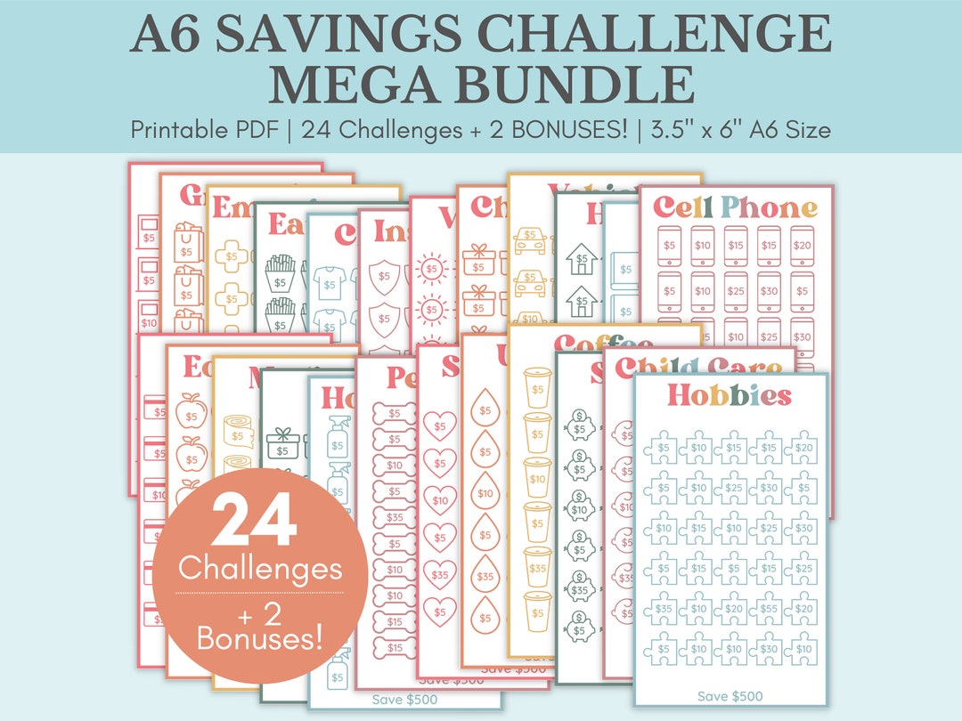 Savings Challenge Printable Savings Challenge Bundle A6 Sized Mini ...