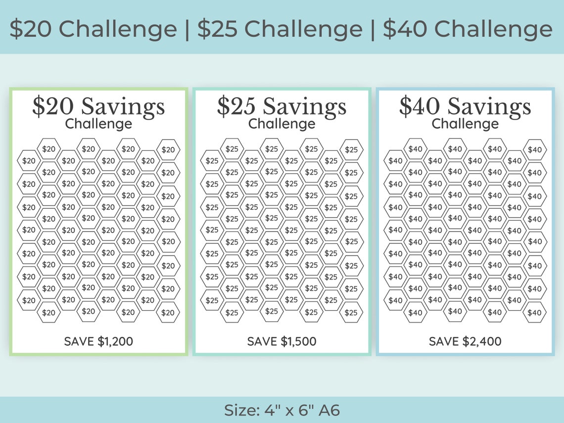 Savings Challenge Printable Savings Challenge Bundle A6 - Etsy