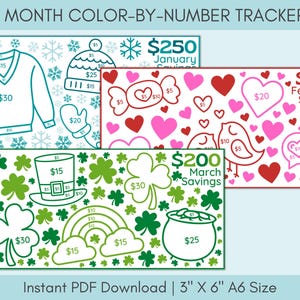 Monthly Color-by-number Savings Challenge Trackers | A6 Mini Savings ...