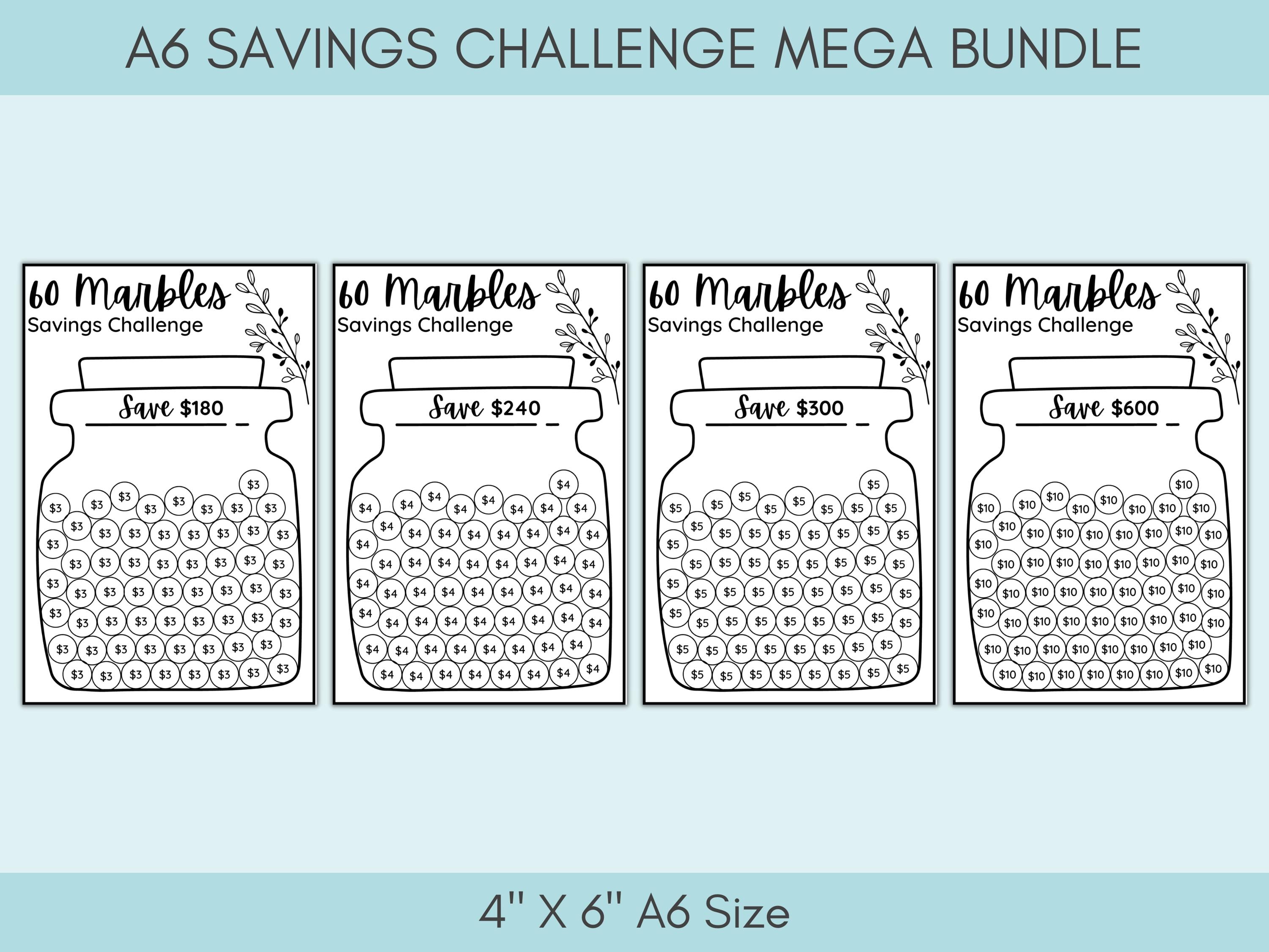 A6 Savings Challenge Printable Bundle | Marble Jar Trackers (PDF) - Etsy
