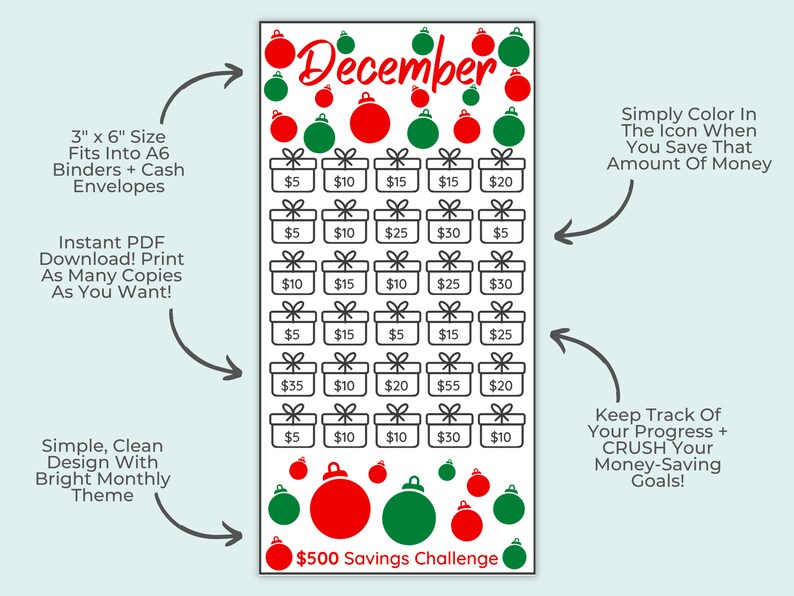 December Savings Challenge Bundle & Cash Envelopes A6 Mini - Etsy