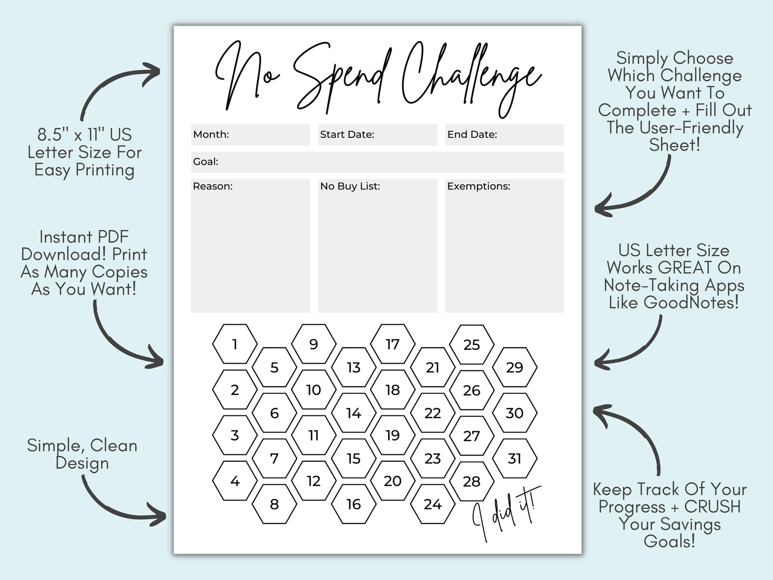 No Spend Challenge Printable Bundle | Savings Tracker (PDF) - Etsy