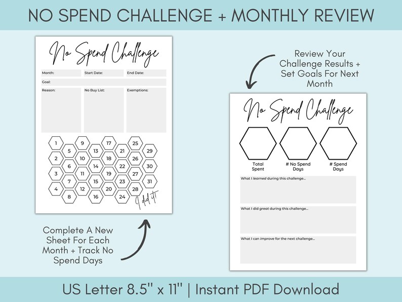No Spend Challenge Printable Bundle | Savings Tracker (PDF Pattern) - Etsy