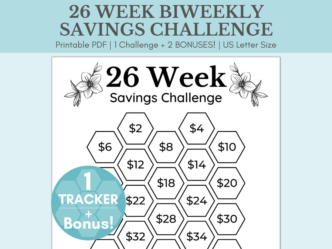 26 Week Biweekly Savings Challenge Printable 26 Week Savings Tracker 26 ...