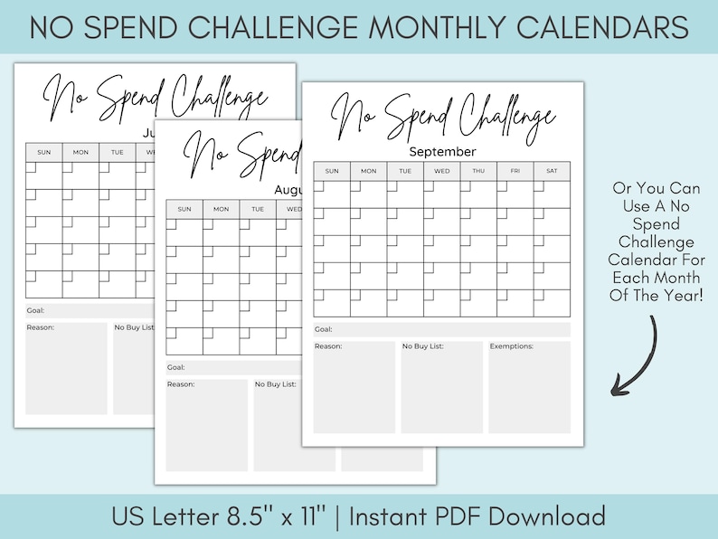 No Spend Challenge Printable Bundle | Savings Tracker (PDF Pattern) - Etsy