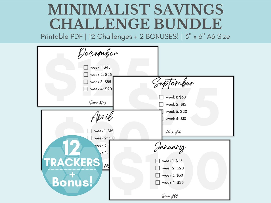Minimalist Low Income Savings Challenge Printable Monthly Money Saving ...