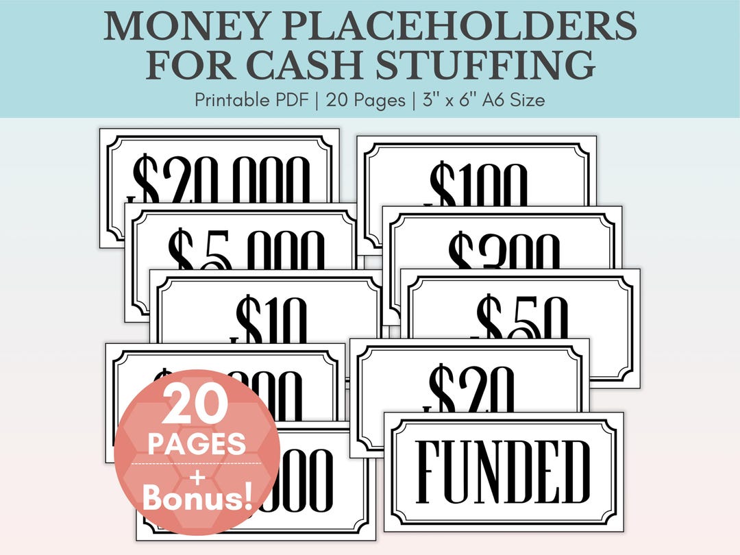 Cash Stuffing Printable | Money Placeholder Bundle (digital Download ...