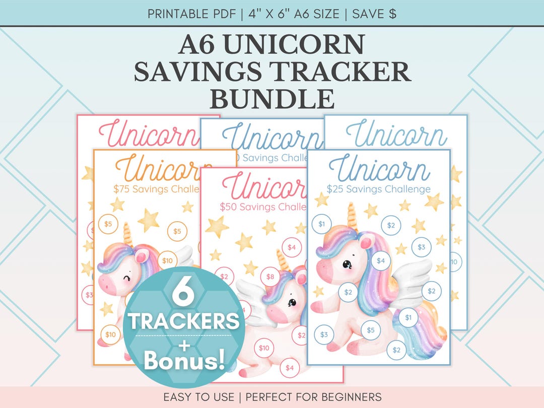 Unicorn Savings Challenge Bundle, Kids Money Saving Tracker Printable ...