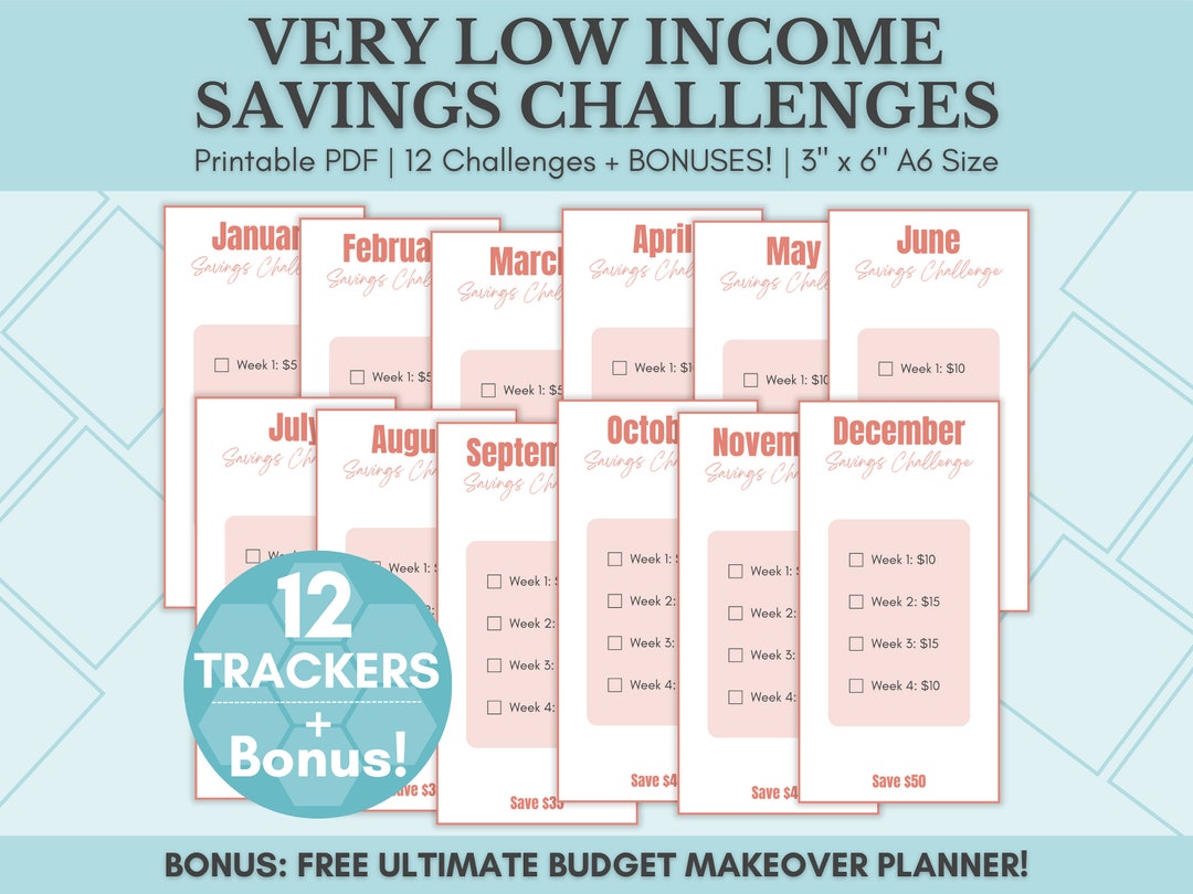 Very Low Income Monthly Savings Challenge Bundle Money Saving Challenge ...