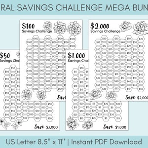 Savings Challenge Printable Savings Challenge Bundle US Letter Sized ...