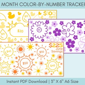 Monthly Color-by-number Savings Challenge Trackers | A6 Mini Savings ...