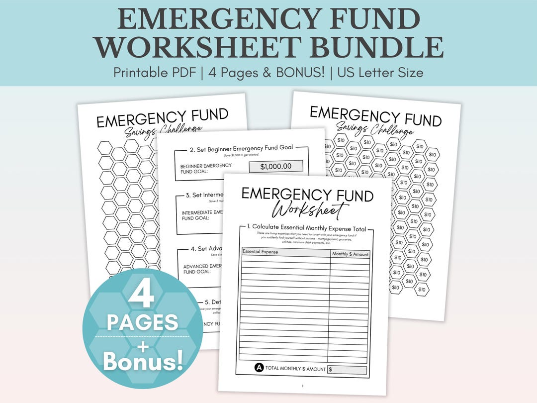 Emergency Fund Worksheet Bundle | Printable Emergency Fund Planner ...