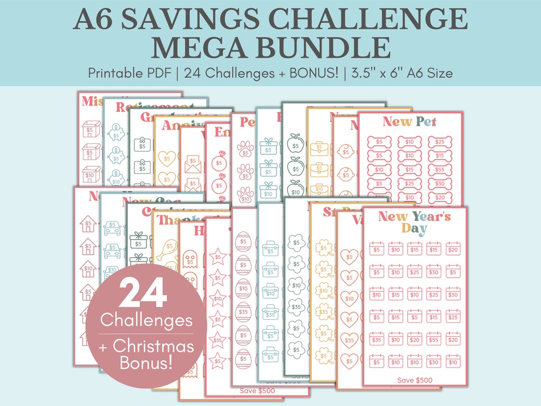 Savings Challenge Printable Savings Challenge Bundle A6 - Etsy