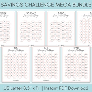Money Saving Challenge Savings Tracker Printable Savings Tracker Bundle ...